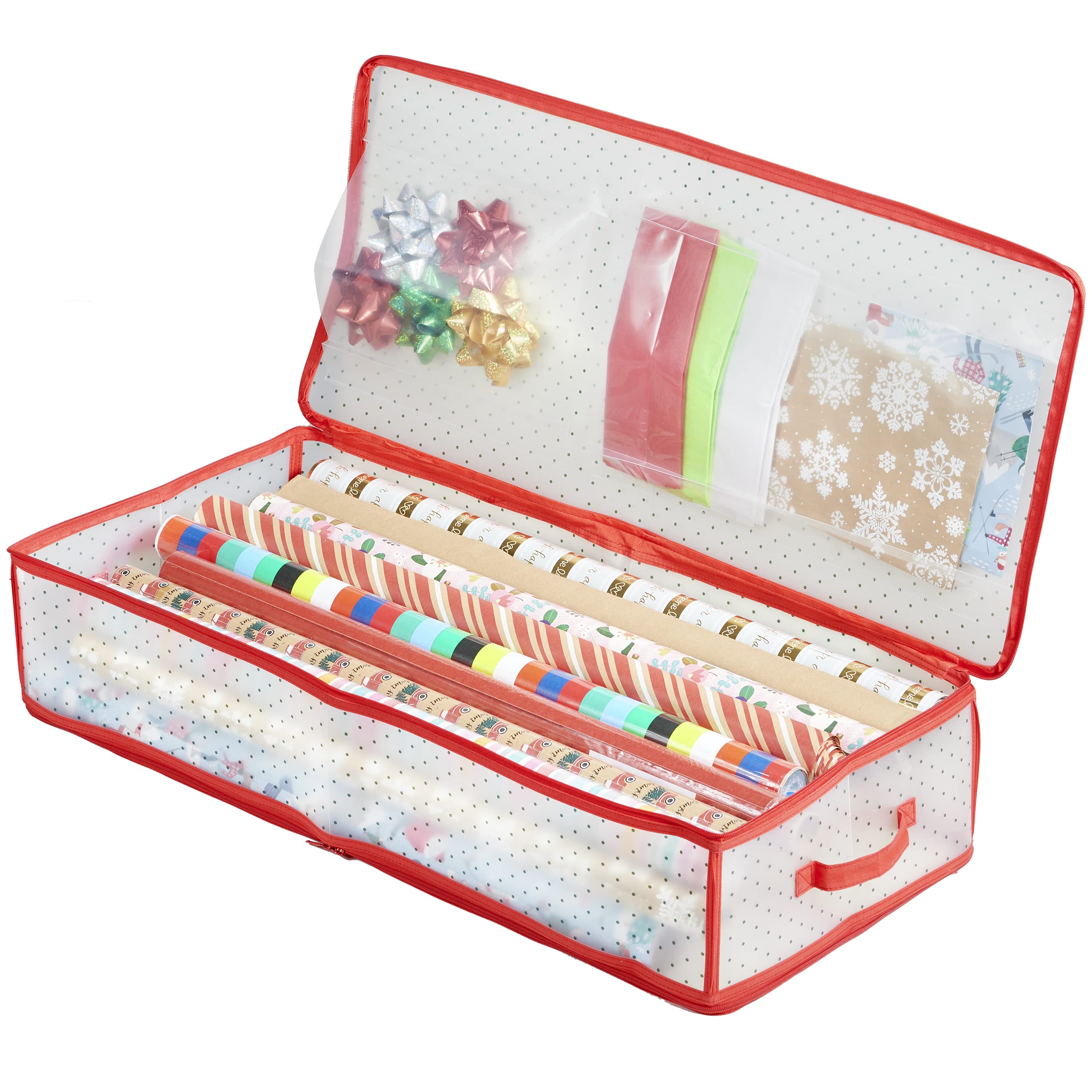 ZOBER Wrapping Paper Storage Containers - 33 Inch Gift Wrapping Organizer Storage W/Interior Pockets - Fits 20 Standard Rolls of Wrapping Paper, Bows, and Ribbons