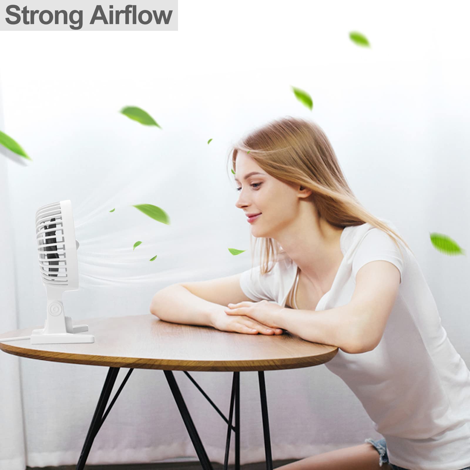 ZOEYEA USB Desk Fan, Strong Airflow Small Fan, Adjustable Rotation Desktop Table Cooling Fans with Plug-in USB Powered Cable, Quiet Personal Mini Fans for Home Office Travel