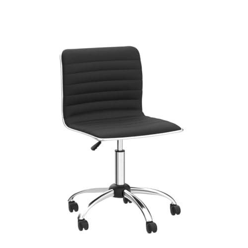 Vanity Chair Makeup Chair PU Leather Low Back Home Office Desk Chair Height Adjustable 360° Swivel Rolling Computer Chair Modern Executive Task Chair without Armrest for Vanity Makeup Room(Black)