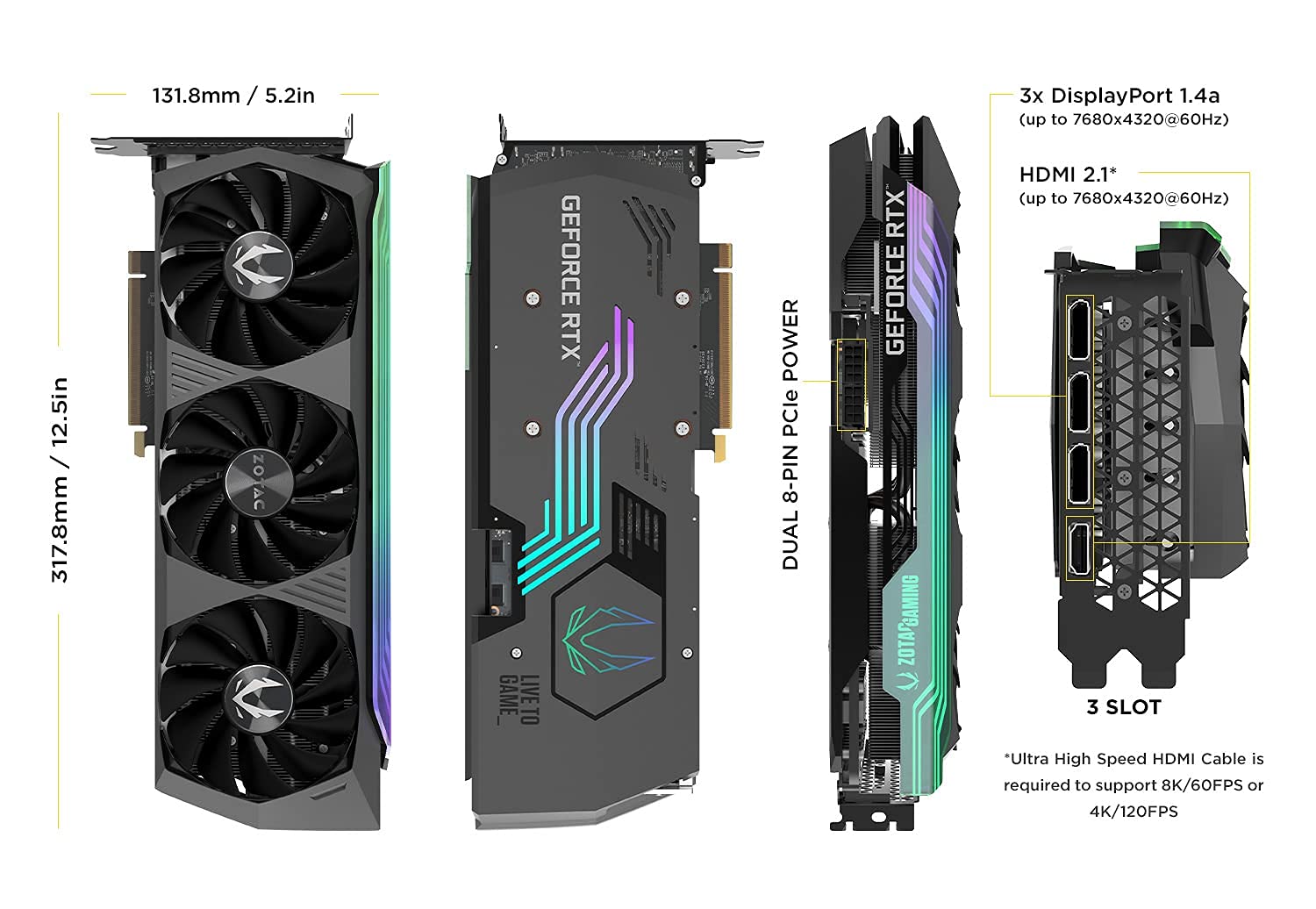 ZOTAC Gaming GeForce RTX 3080 Ti AMP Holo 12GB GDDR6X 384-bit 19 Gbps PCIE 4.0 Gaming Graphics Card, HoloBlack, IceStorm 2.0 Advanced Cooling, Spectra 2.0 RGB Lighting, ZT-A30810F-10P (Renewed)