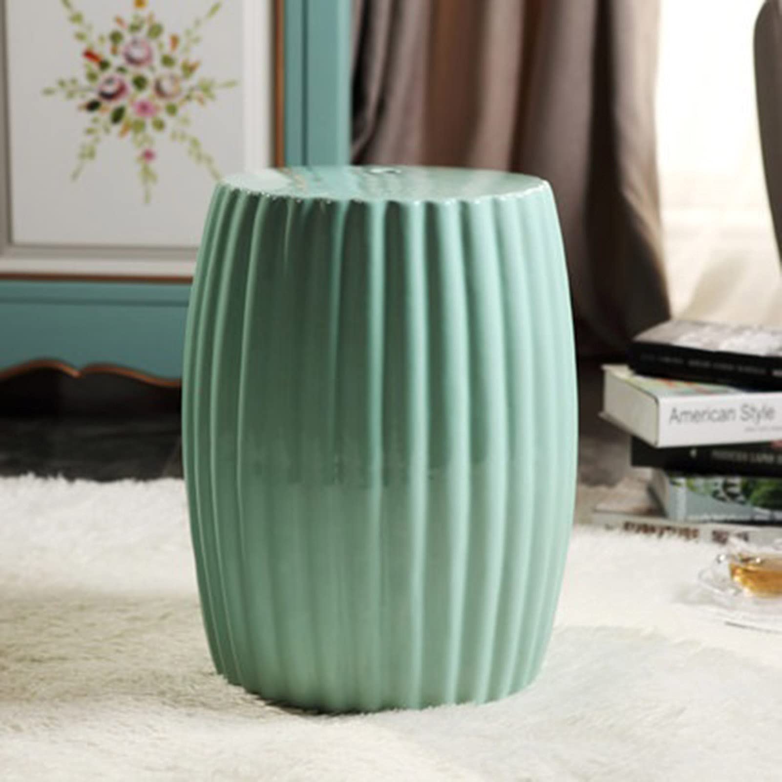XARONF European-Style Home Decorations, Dressing Stools, Living Room Flower Ceramic Drum Stools, Pavilions Drying Stools. (Color : Pink)