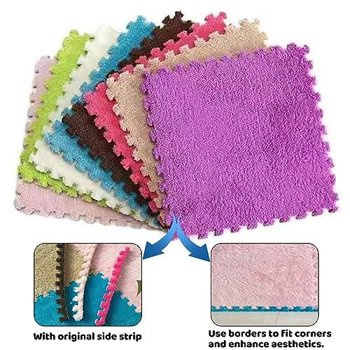 WRatx 36-Piece Interlocking Foam Puzzle Carpet,12x12in Thickened Anti-slipSquare Plush Foam Play Floor Tiles Mat with Edgings Soft Easy to Clean Area Protective Rug(Color:Light Brown)