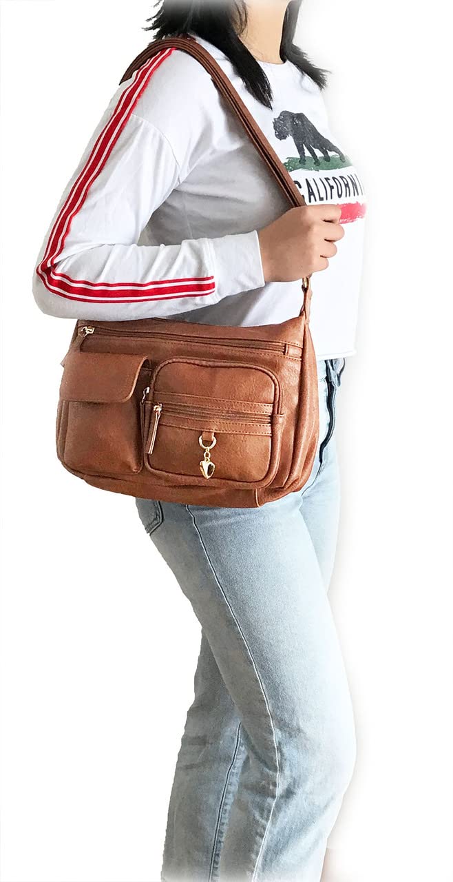 Zzfab Front Pockets side Locking Concealed Carry Purse for Women Small CCW Crossbody Bag Brown