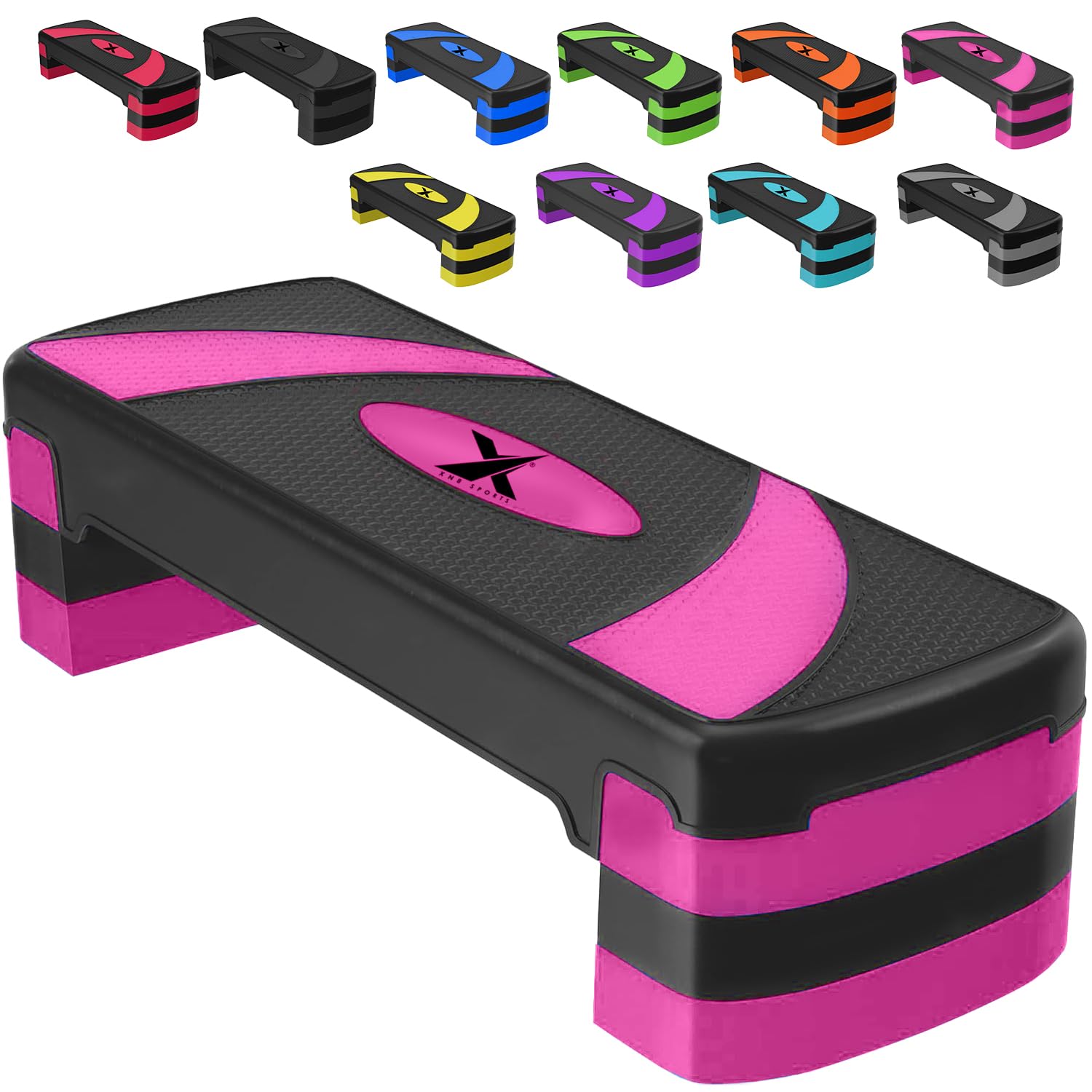 XN8 Aerobic Stepper for Exercise 3 Levels Adjustable Height 4" 6" & 8" Inch Exercise Step Platform Non Slip Step Board for Workout Home Gym Cardio Strength & Training | 31" Length x 12" Width (Inches)