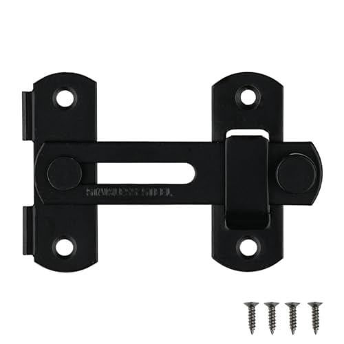 XQDWX Barrel Bolt Door Lock, thickened Stainless Steel Door Lock, Sliding door latch, Black, With Black Screws, 4 Inch, 914BB-BL