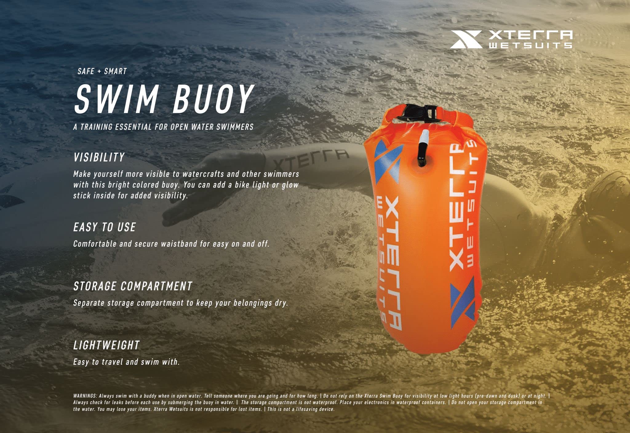 Xterra Wetsuits Swim Buoy Float – Swimming Safety Float Dry Bag for Open Water Swimmers and Training Triathletes, Kayaking, Snorkeling, Shallow Diving (PVC 15 Liter Orange)