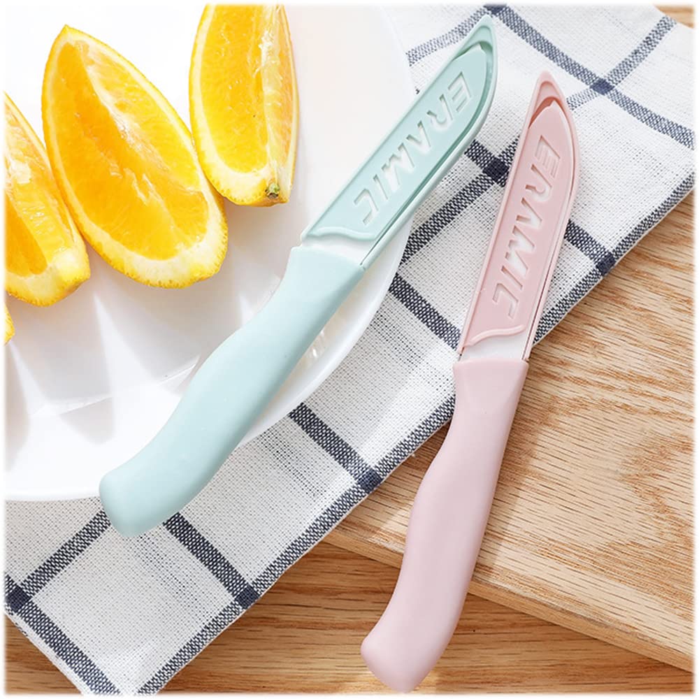 WWZJ 6 Pack Ceramic Paring Knife with Knife Cover, Lightweight Ceramic Knives, Fruit and Vegetable Small Knife (Ceramic, Green)