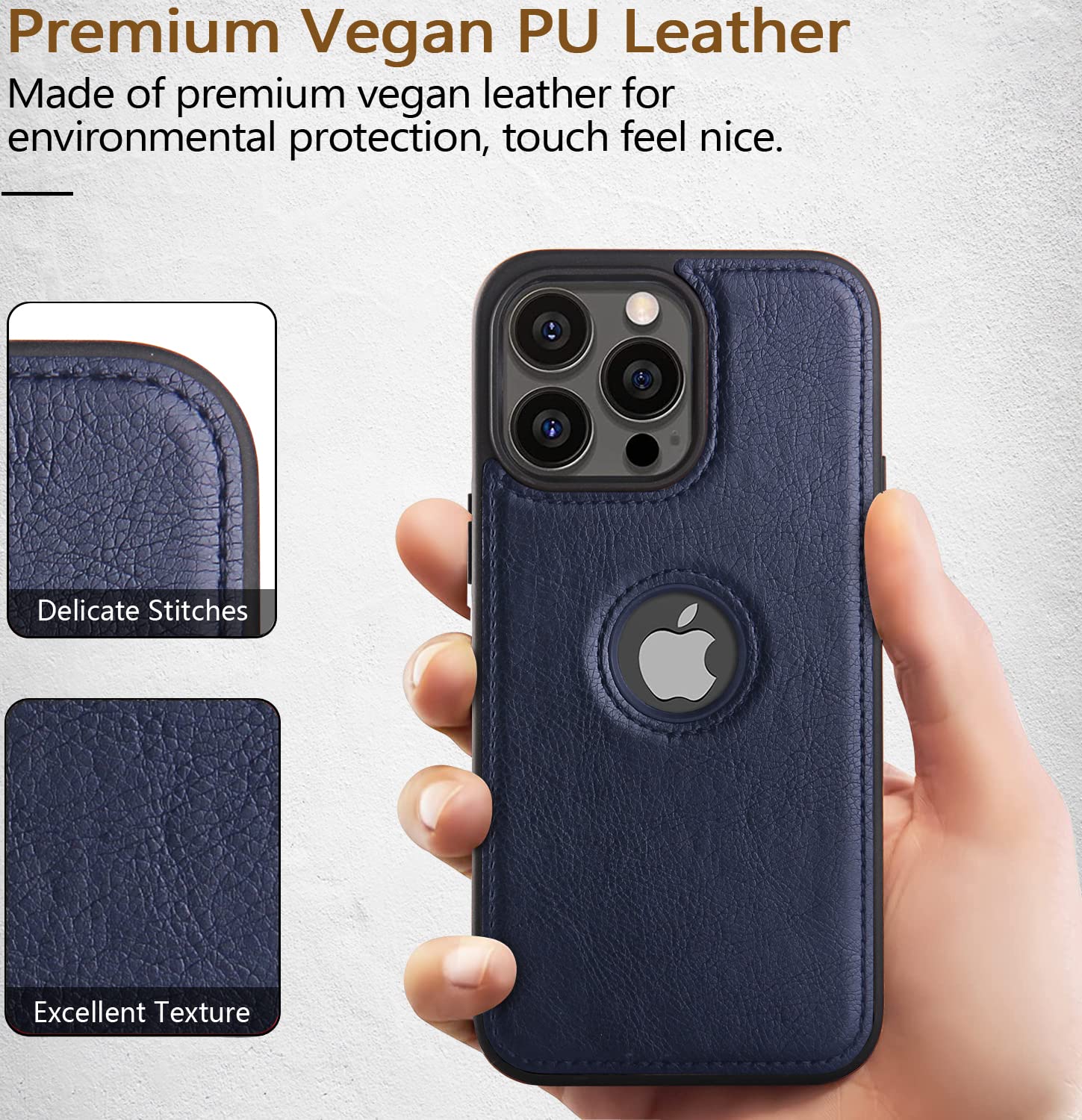 XYAJUANG Compatible with iPhone 14PRO MAX Case(6.7",Logo visible) Leather Fully Wrapped with Delicate Stitches Phone Case, (Blue)