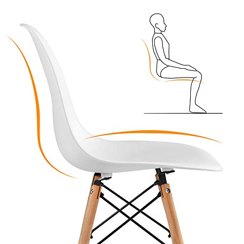 Yaheetech Dining Chairs Modern Side Shell Eiffel DSW Chairs with Beech Wood Legs and Metal Wires for Dining Room Living Room Bedroom Kitchen Lounge Reception, Set of 4, White