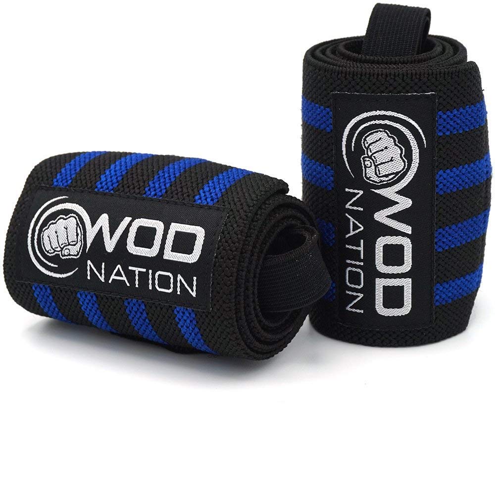 WOD Nation Wrist Wraps for Weightlifting, 12β Professional Gym Wrist Straps w/Thumb Loop Men & Women, Wrist Support Wraps for Strength Training, Powerlifting & Bodybuilding (Black/DK Blue)