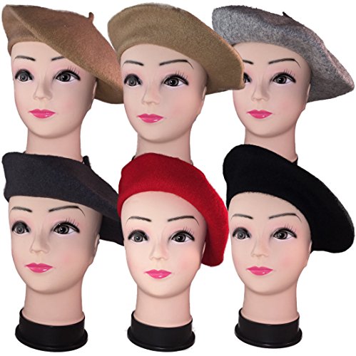 Women French Wool Beret Hats - Solid Color Classic Beanie Winter Cap (Black)