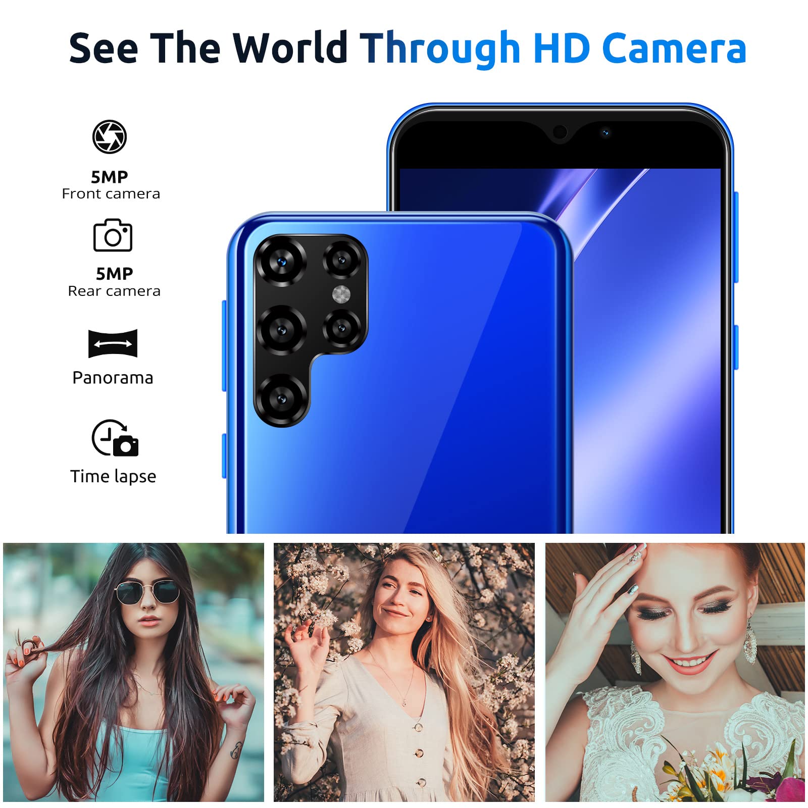 Xgody X60 4G LTE Android Cell Phone Unlocked, 6ββ QHD Waterdrop Screen, 2GB RAM+16GB ROM, Dual Sim Slots Smartphone, 5MP+5MP Camera, Facial Unlock, 3000mAh Mobile Phones (Blue)