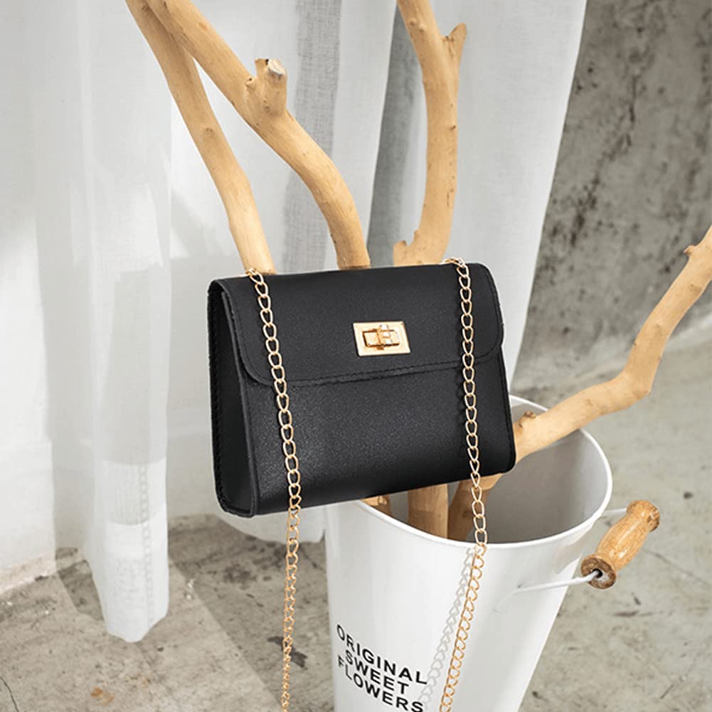 Women'S Crossbody Bag Chain PU Leather Shoulder Bag With Twist Lock Flap Casual Messenger Bags