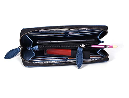 Women's RFID Blocking Large Capacity Leather Wallet Zip Around Phone Clutch Large Travel Purse Wristlet (Hickory)
