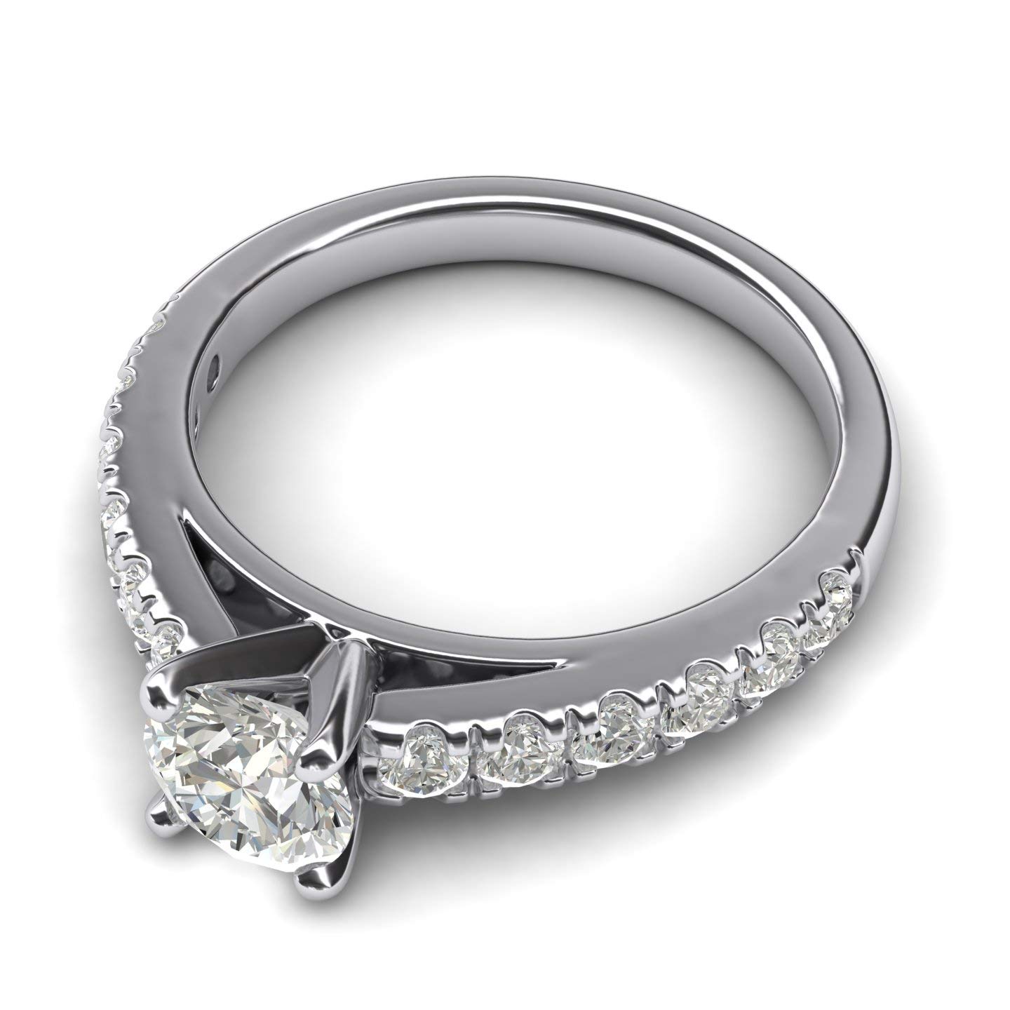 Women's Sterling Silver 1CT Classic 4-Prong Simulated Round Cut Diamond Solitaire Engagement Ring Large Side Stones (7)