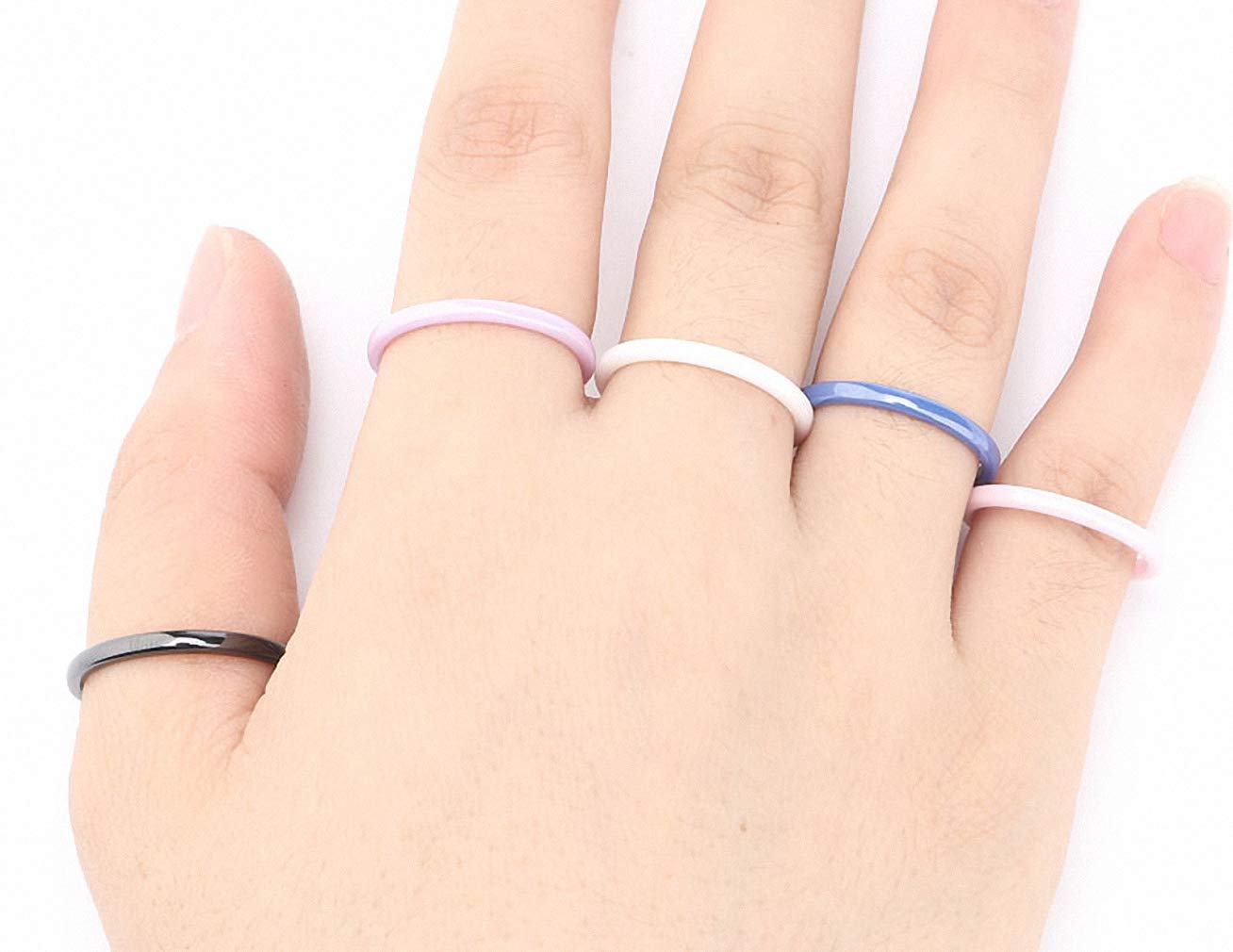 Womens Mens Ring Hot 2mm Light Pink Black White Blue Purple Beautiful Smooth Ceramic Ring for Women Modern Wedding Russian Ring Jewelry