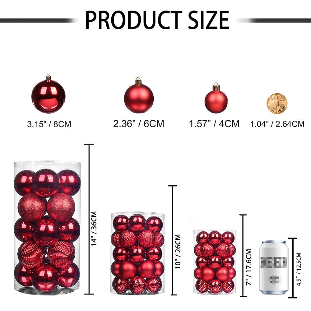XmasExp 60mm/2.36" Christmas Ball Ornaments Shatterproof Christmas Ornaments Set Decorations for Xmas Tree Balls - 24ct (2.36'', Red)