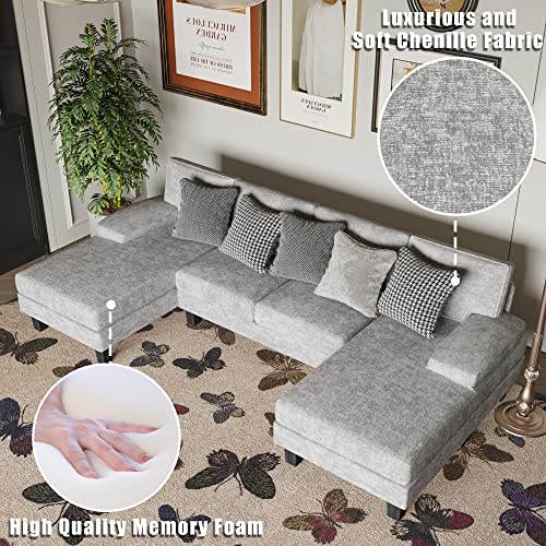 YESHOMY Convertible Sectional with Soft Modern Cotton Chenille Fabric for Living Room, Oversized Seats with Comfortable Backrest, Grey 1