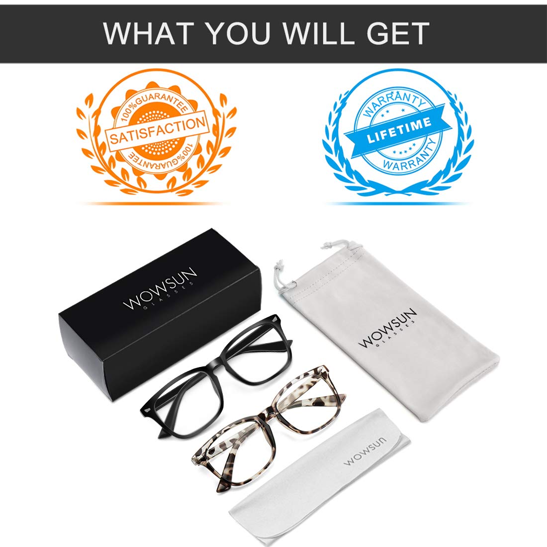 WOWSUN Unisex Stylish Nerd Non-prescription Glasses Clear Lens Eyeglasses Fashion Nerd Glasses Frames Fake Eye Glasses (2 PACK Leopard Black Frame)