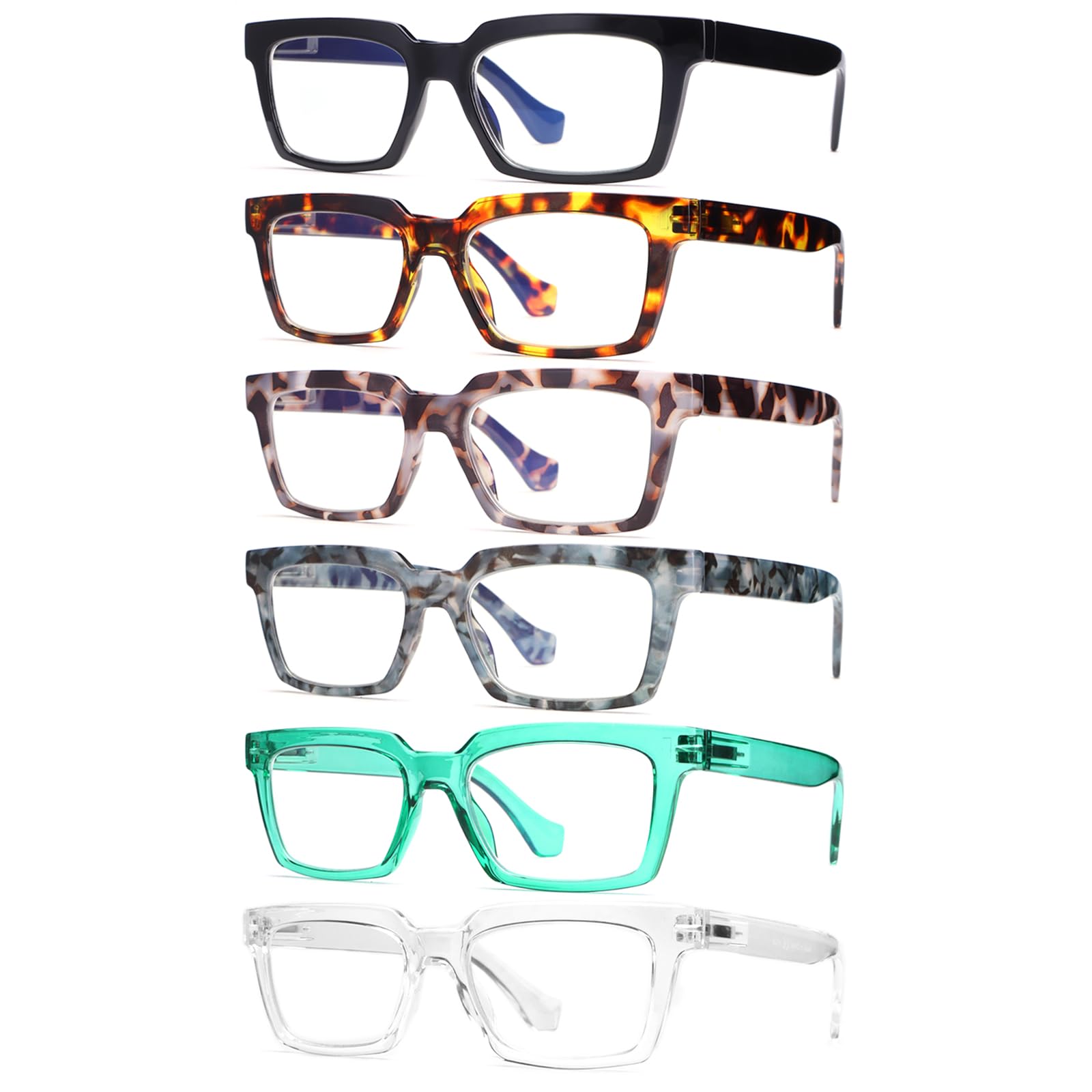 VOGPOPER 6 Pack Fashion Reading Glasses For Women Blue Light Blocking Computer Square Readers with Spring Hinge Men (A1 Mixed, 2.25, diopters)