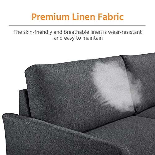 Yaheetech 75.5’’ W Modern Sofa Couch Linen Fabric Upholstery Mid-Century Fabric Low Back 2-Seat Sofa Couch Armrests Pillow Top Backrest Loveseat Grey