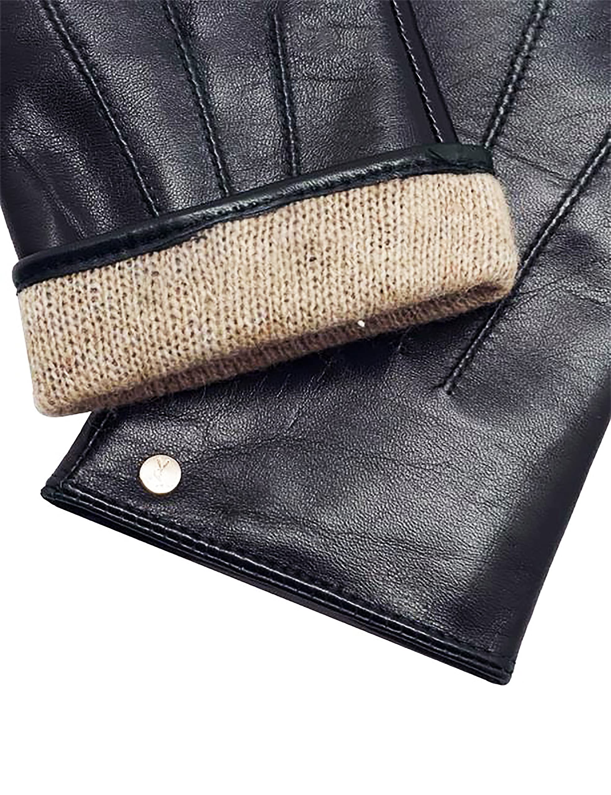 YISEVEN Women's Wool Lined Winter Genuine Leather Gloves Touchscreen Three Points Driving Elegant Dress Sheepskin Warm Fur Lining for Cold Weather Accessories New Year Gifts, Black Medium/7.0"
