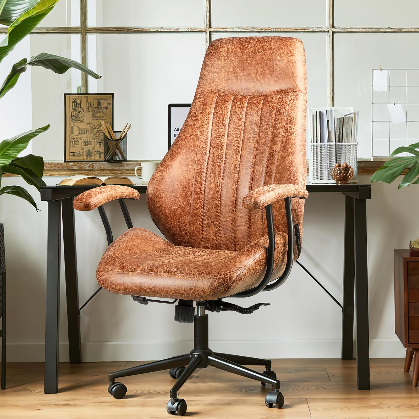 Waleaf High Back Office Chair 400lbs Modern Swivel Office Chair Leather Computer Chair, Height Adjustable Home Office Desk Chair with Lumbar Support, Suede Fabric Executive Task Chair