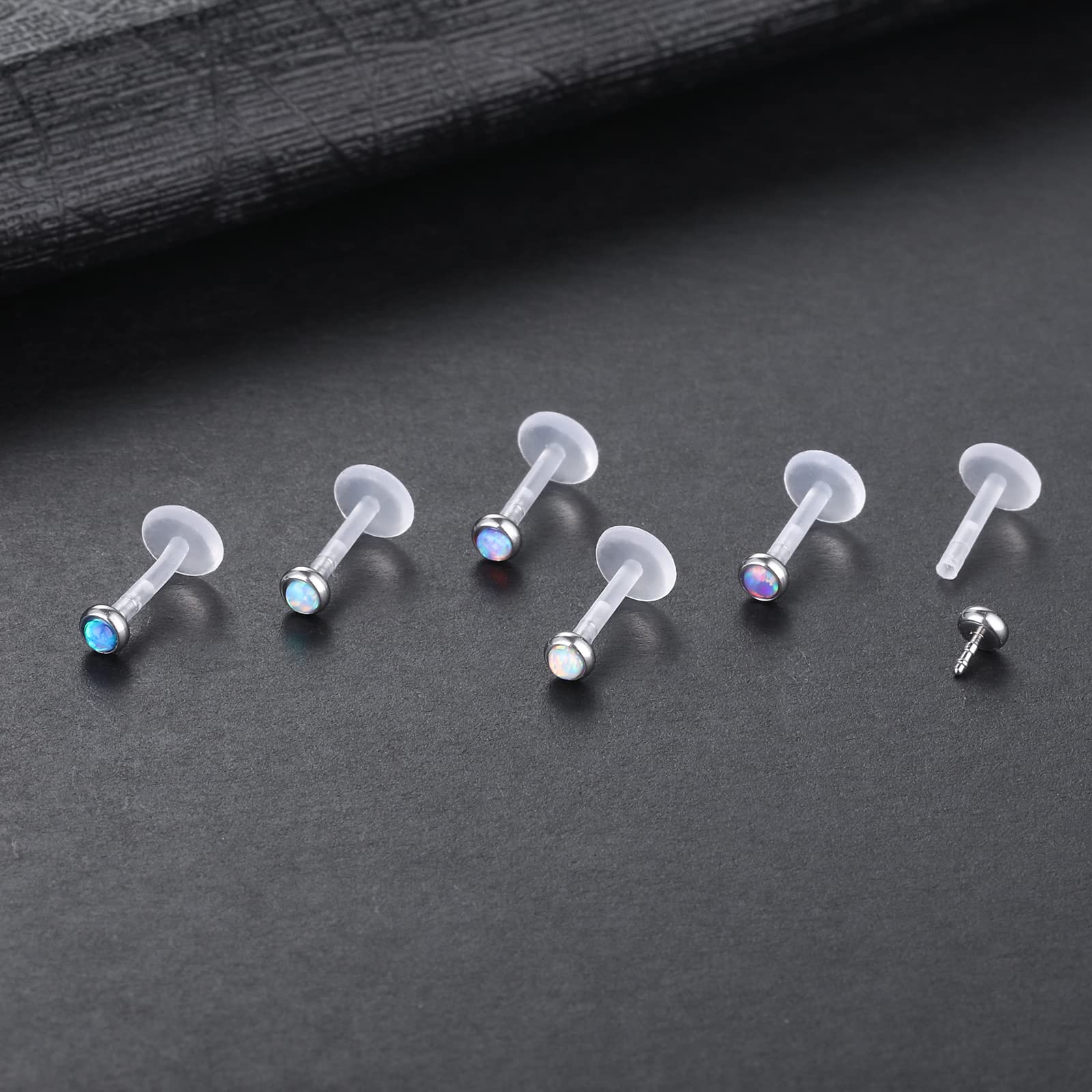 Xpircn 6PCS 16G 5/16 Bioflex Opal Lip Rings Stud Piercing Labret Monroe Nose Tragus Helix Ear Body Piercings