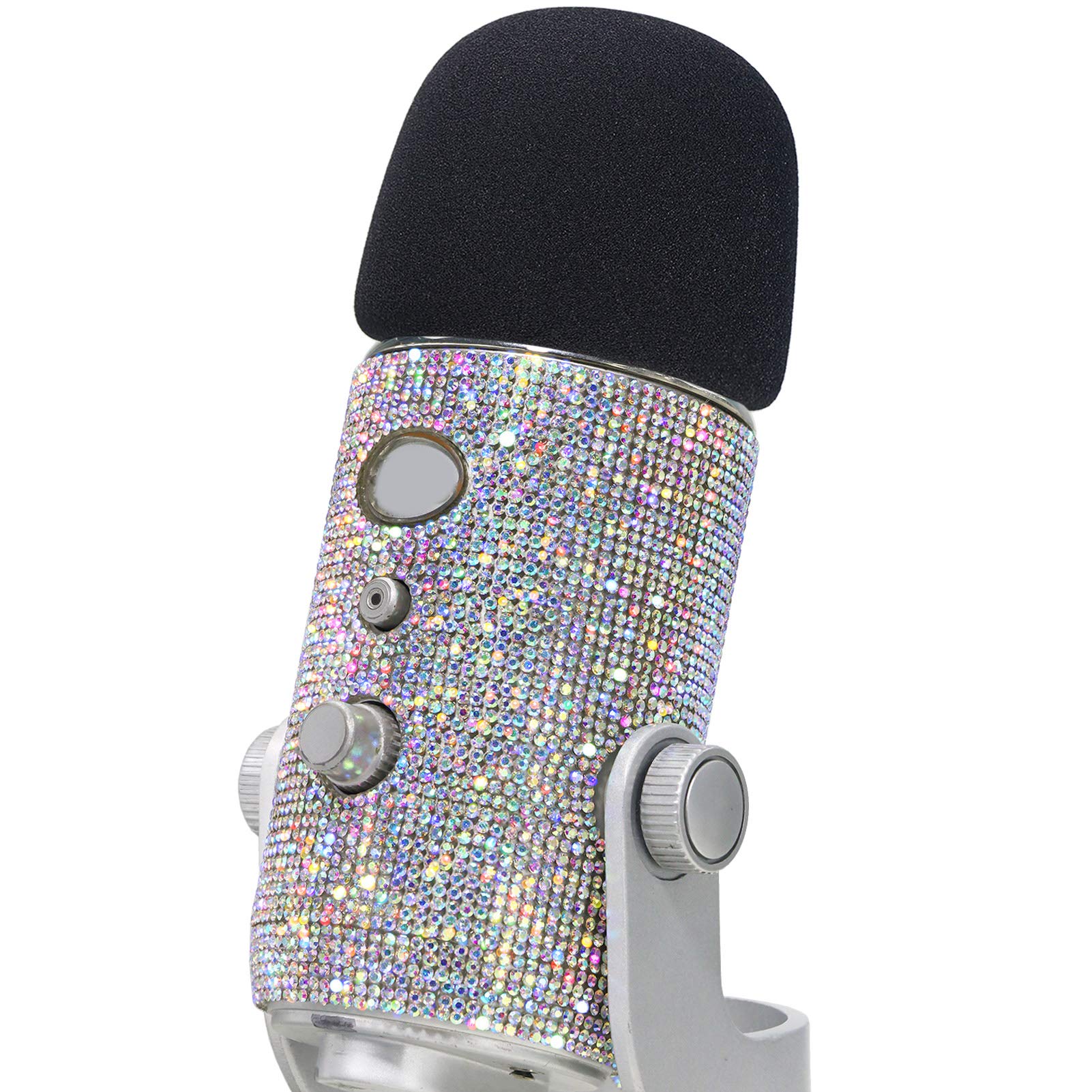 YOUSHARES Blue Yeti Pop Filter - Cute Glitter Sticker, Bling Diamond Shiny Skin with Mic Foam Winscreen Compatible with Blue Yeti Microphones (Silver)