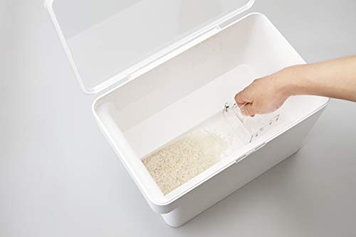 YAMAZAKI home Tower Rice Storage with Scoop Cut-Out(Includes Measuring Cup) WH Space saving, One Size, White