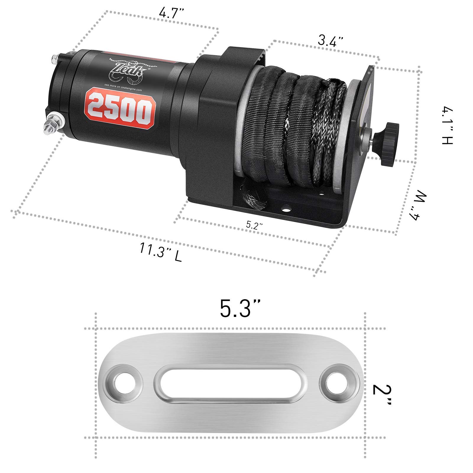 ZEAK 2500 lb. Advanced Off-Road 12V DC ATV/UTV Electric Winch, Synthetic Rope with Mini-Rocker Solenoid Kit