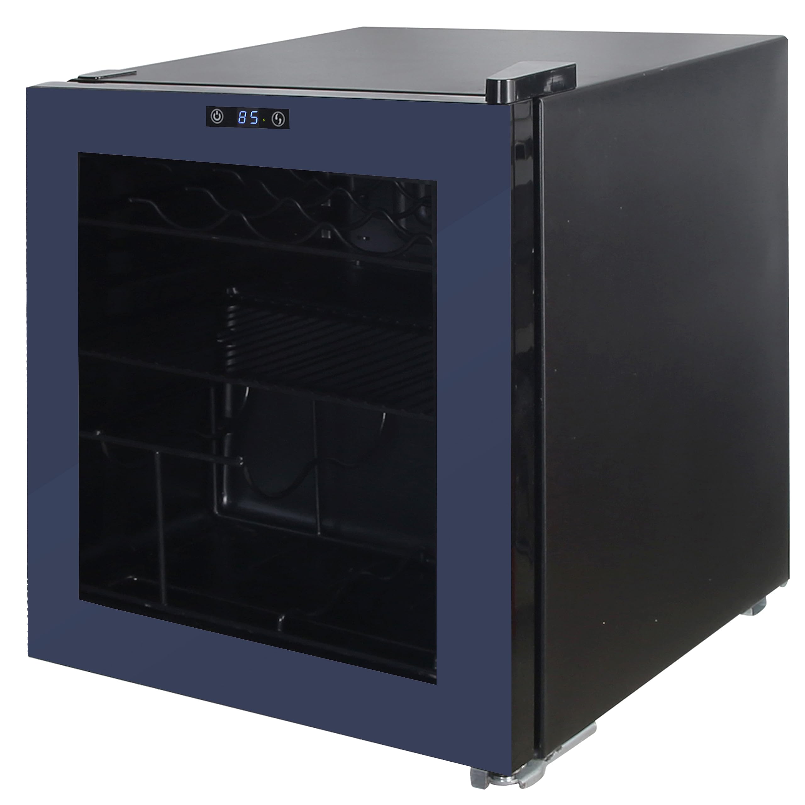 West Bend Beverage Cooler Refrigerator 15 Wine Bottle/60 Can Capacity, Glass Door, 17-Inch Wide Freestanding, Adjustable Thermostat Control, 1.6-Cu.Ft, Slate Blue