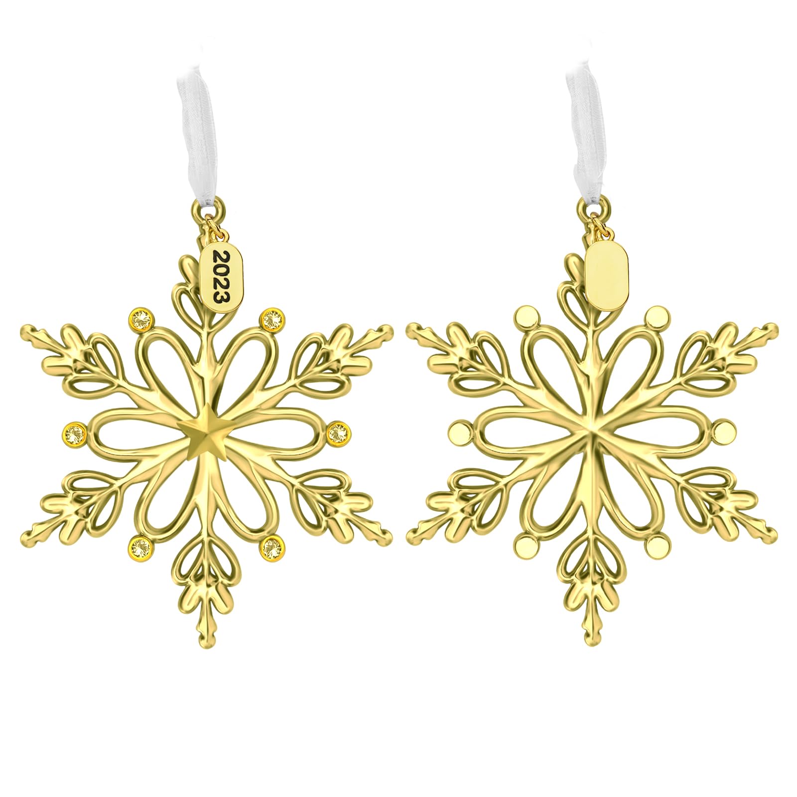 West style 2023 Golden Christmas Tree OrnamentsāMetallic Snowflake Hanging Home Deco Hanging Pendant Holiday Keepsake Gift (C, Golden Snowflake)