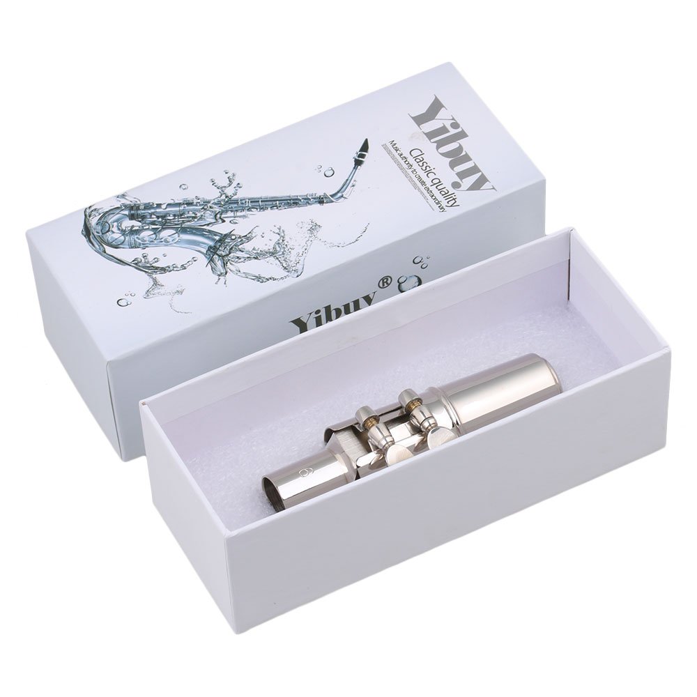 Yibuy Silver Brass #6 Nickel-plated E-flat Alto Saxophone Mouthpiece with Cap Ligature