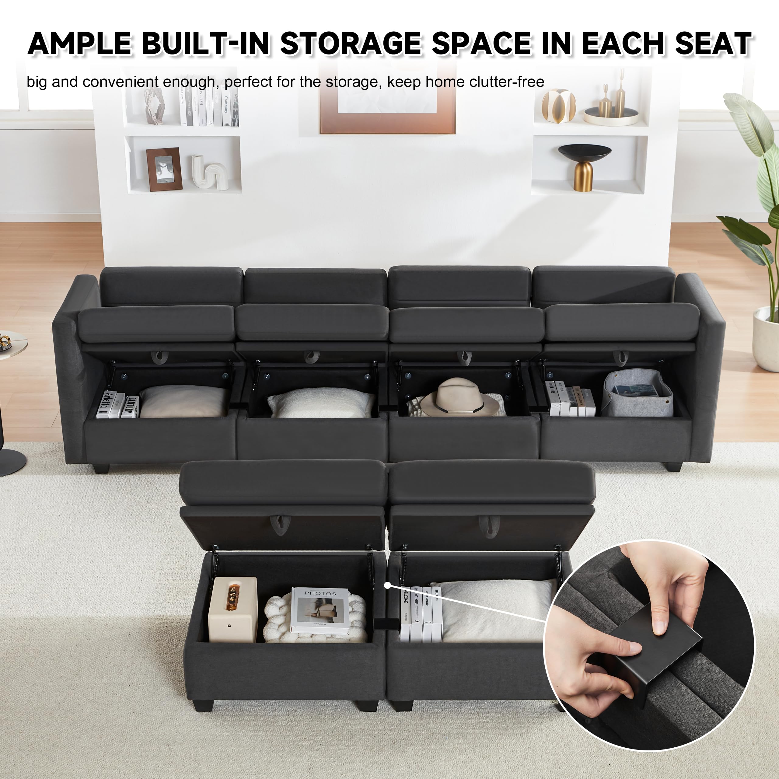 WETRUE Modular Sectional Sofa, Convertible U Shaped Sofa Couch with Storage, High Supportive & Soft Sponges, 6 Seat Modular Sectionals Sofa Couch with Chaise for Living Room, Dark Grey