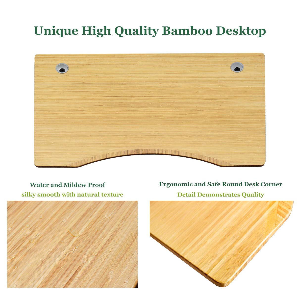 ZHU CHUANG Height Adjustable Desk Electric Standing Desk Stand up Desk Home Office Desk Dual Motor Natural Color 100% Solid Bamboo (48" Contour, Desktop and Frame)