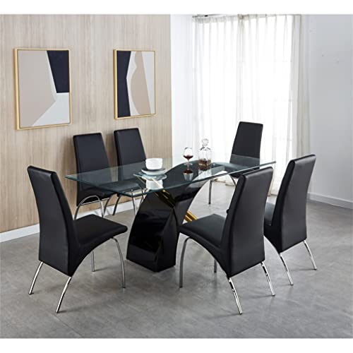 WFHTU Rectangular Glass Top Dining Table Design Home Rectangular Dining Table (Black Or White) (Color : E, Size : 62.99x35.43x29.92 inches)
