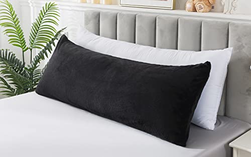 WhatsBedding Black Sherpa Body Pillow with Pillowcase, Full Body Pillows for Adults, Large Long Body Pillow Insert, Long Pillow for Bed, Machine Washable, 20 x 54 Inches