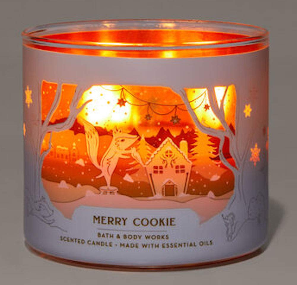 White Barn Bath & Body Works 3-Wick Scented Illuminating Candle in Merry Cookie (2020)