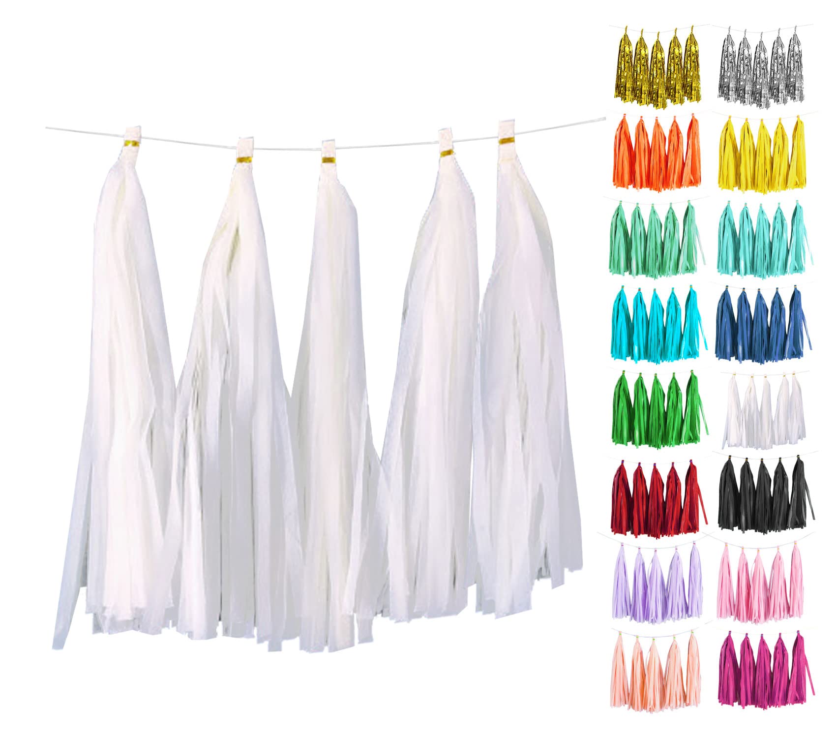 White Tassel Garland 20 Pcs, Tissue Paper Tassels Garland Banner for Party Birthday Wedding Decoration baby shower table decor