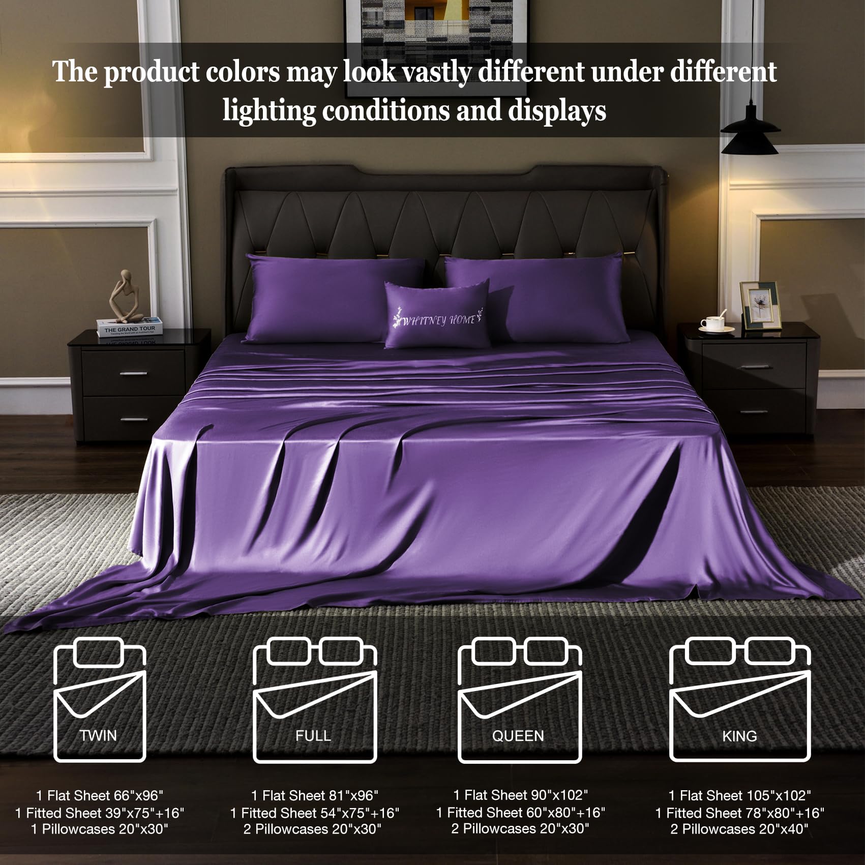 Whitney Home Textile Queen Size Sheet Set - Rayon Derived from Bamboo, Luxury Cooling Bed Sheets, 16" Extra Deep Pocket, Soft & Breathable Hotel Bedding Sheets and Pillowcases Sets