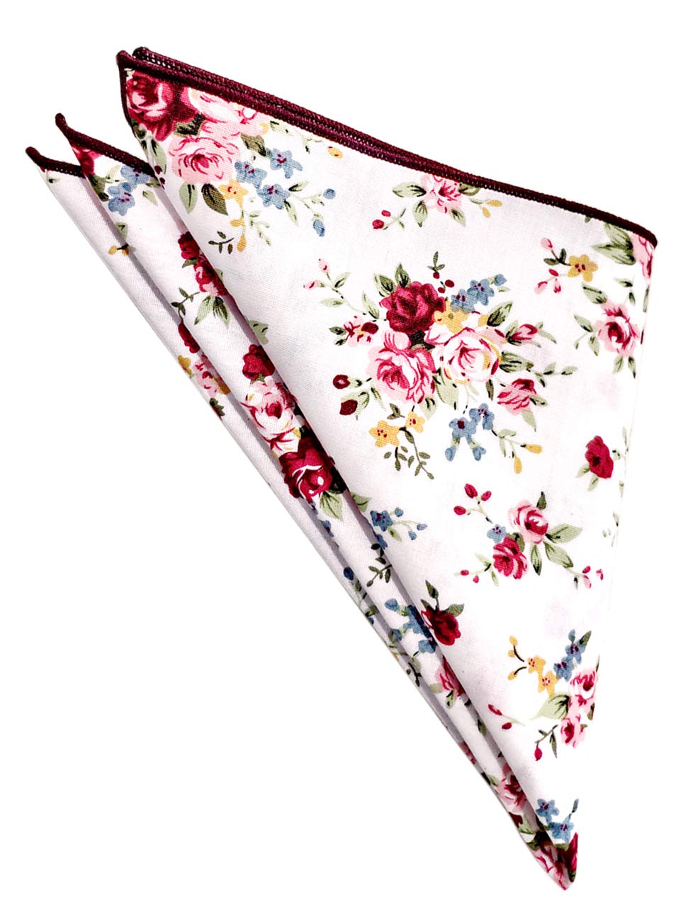 ZENXUS Mens Cotton Skinny Rose Floral White Tie Combo Set with Flower Pocket Square