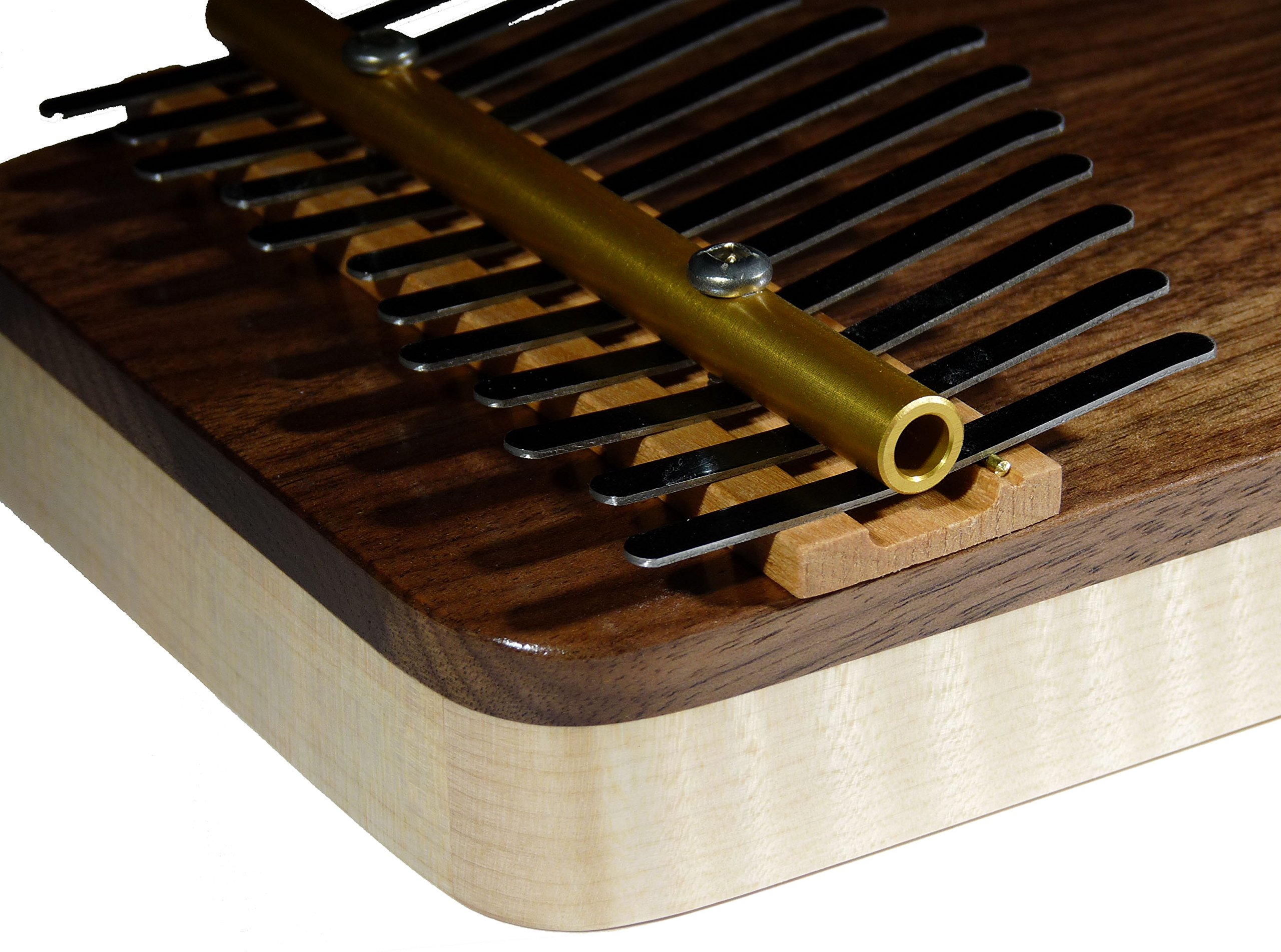 Zither Heaven Artisan Curly Maple 12 NoteThumb Piano with Black Walnut top made in the USA