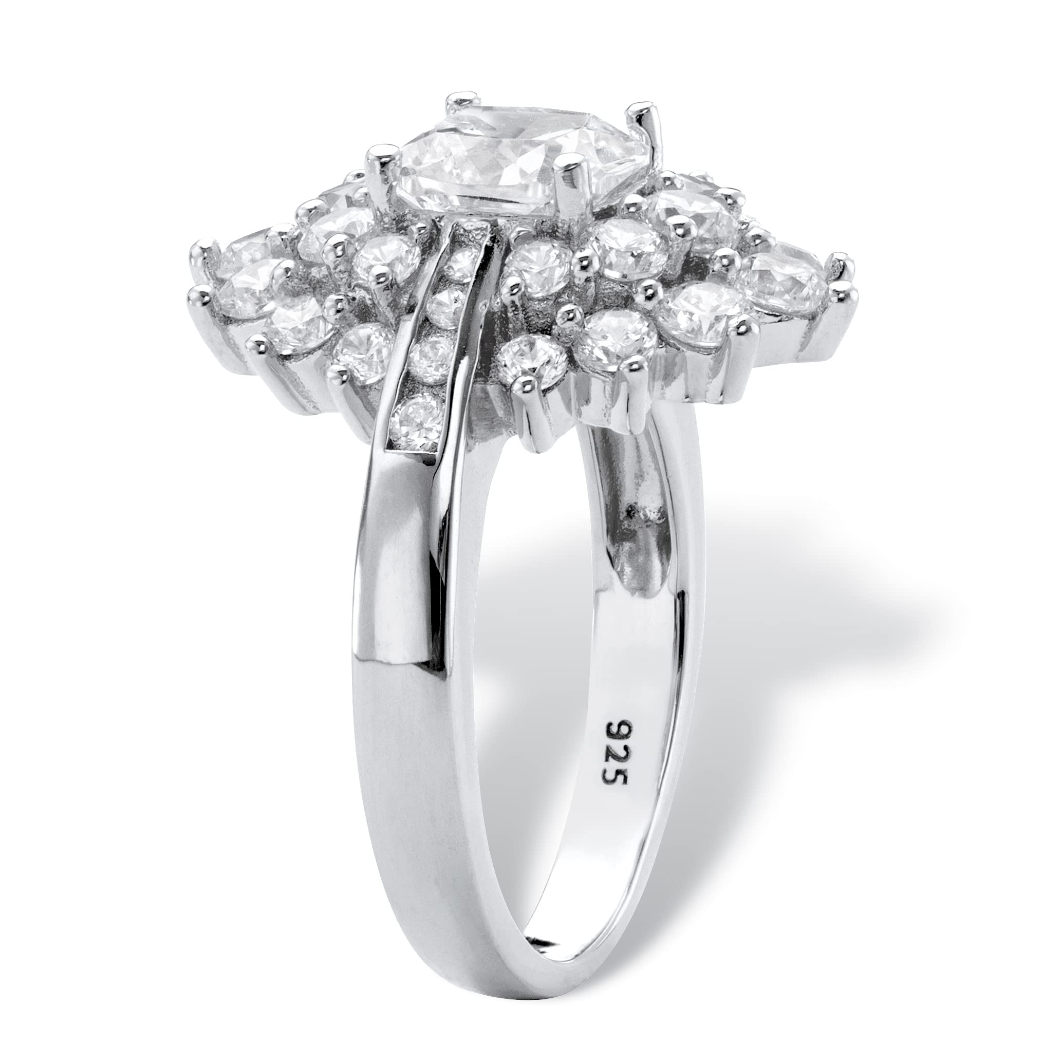 Yellow Gold-Plated or Sterling Silver Princess Cut Cubic Zirconia Flower Starburst Ring Size 10