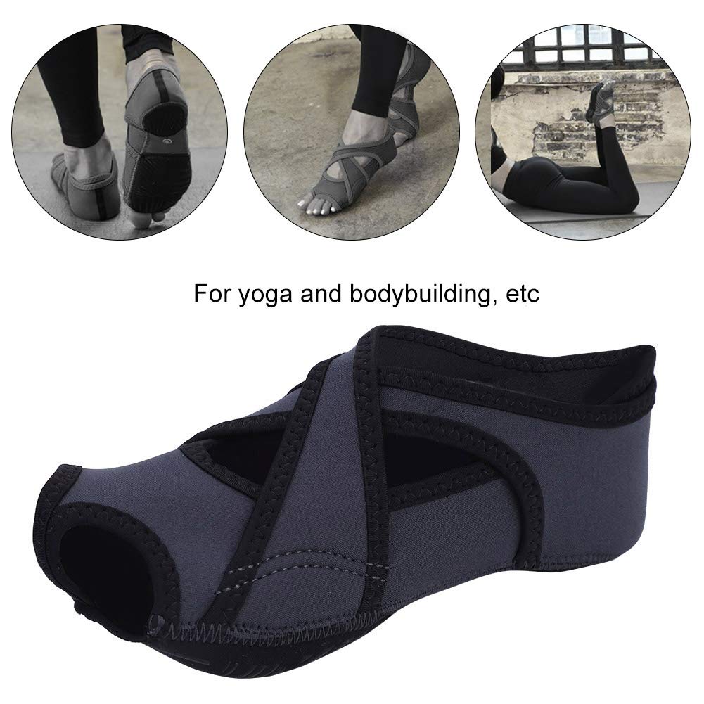 Yoga Socks With Toes Wrap Barre Dance Training Shoes With Grips(M Blue)