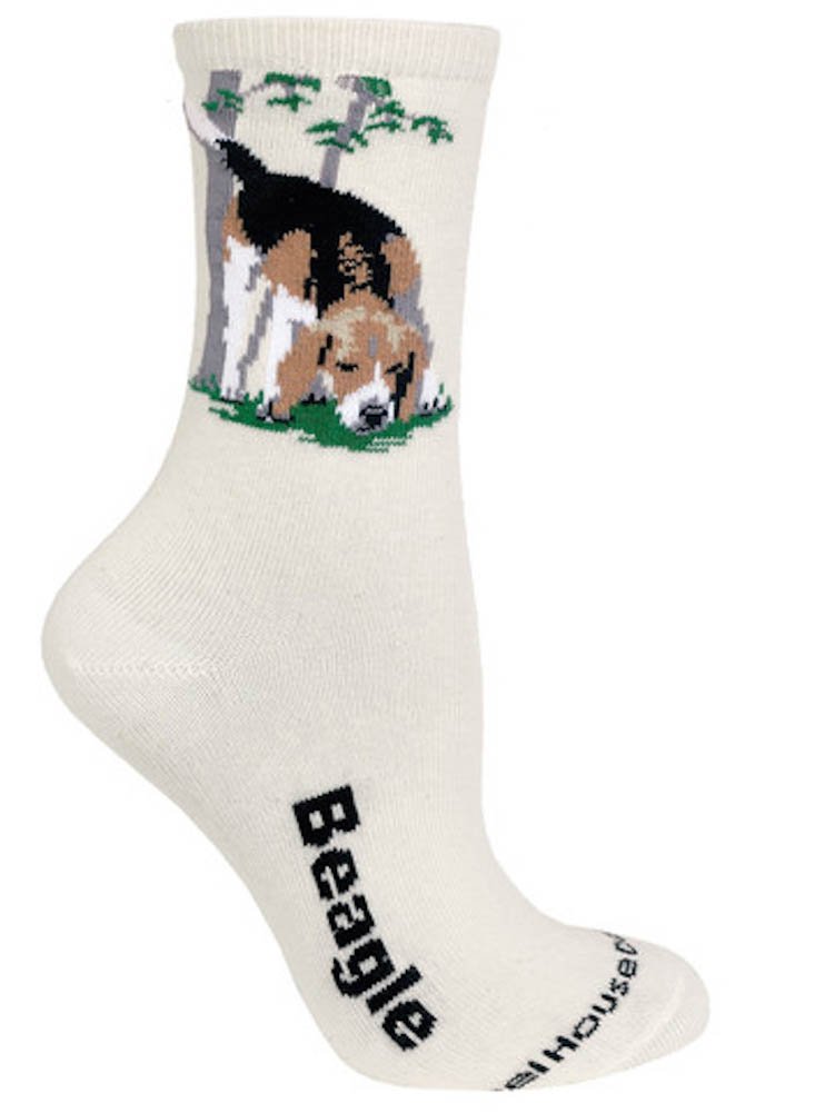 Wheel House Designs Beagle Cream Ultra Lightweight Cotton Dog Breed Crew Socks (One Size Fits Most) Made in USA