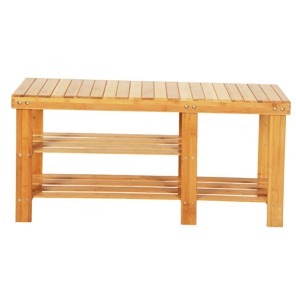 WISCLASS Bamboo Shoe Rack Bench Free Standing Wood Shoe Storage Organizer Shelf Holder Home Entryway Hallway Furniture