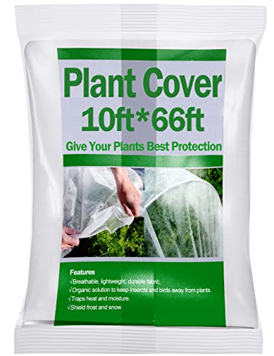 wohohoho Plant Cover Freeze Protection 10FT x 66FT, 1.3oz/ydÂČ Heavy Duty Plant Blanket, Frost Protection Down to -5°C/23°F, Anti-UV, Reusable Garden Floating Row Cover for Plants Vegetable Fruits