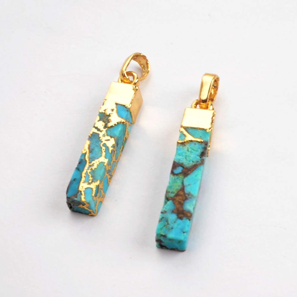 ZENGORI 1 Pcs Gold Plated Copper Natural Turquoise Cuboid Pendant for Unisex G1531