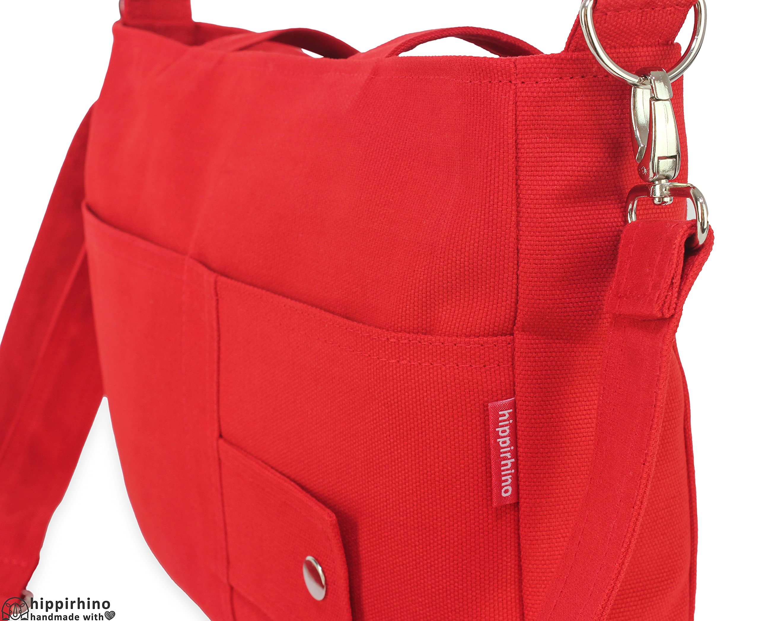 Women's Canvas Shoulder Bag Crossbody Detachable Strap Multi Pockets Messenger Bag Zipped Closure Purse Red